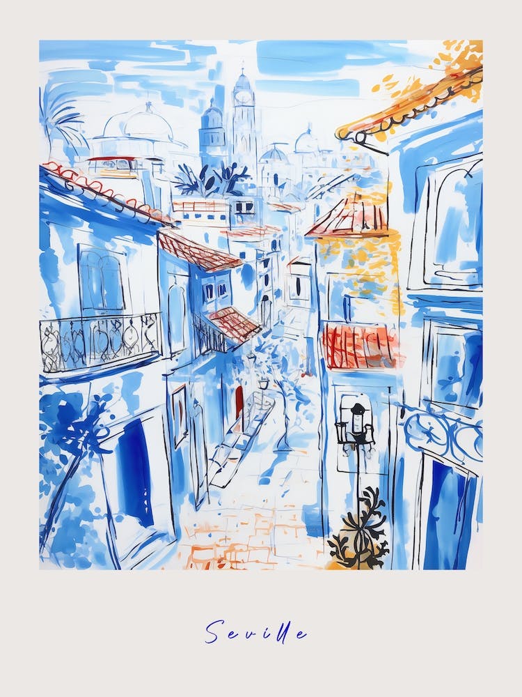 Seville Spain Mediterranean Blue Drawing Poster Art Print by MedArt – Fy!