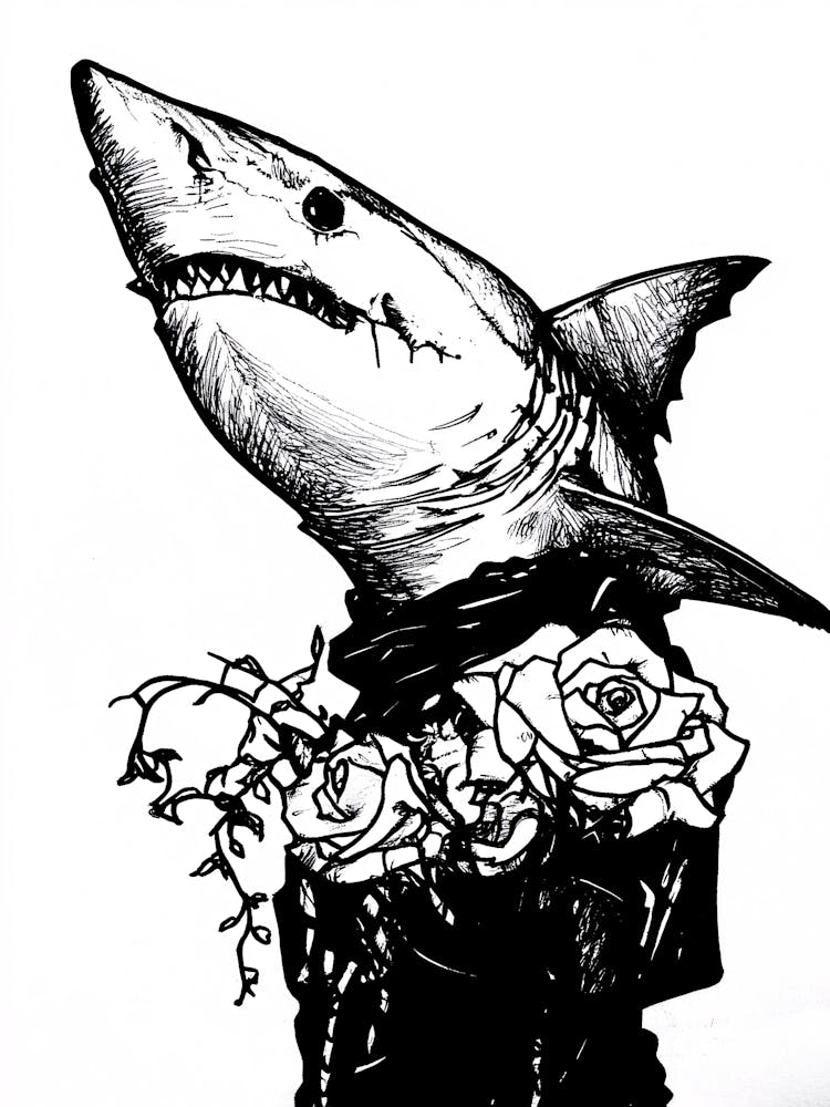 Shark With Roses 1 Art Print by ThatWorksMedia – Fy!