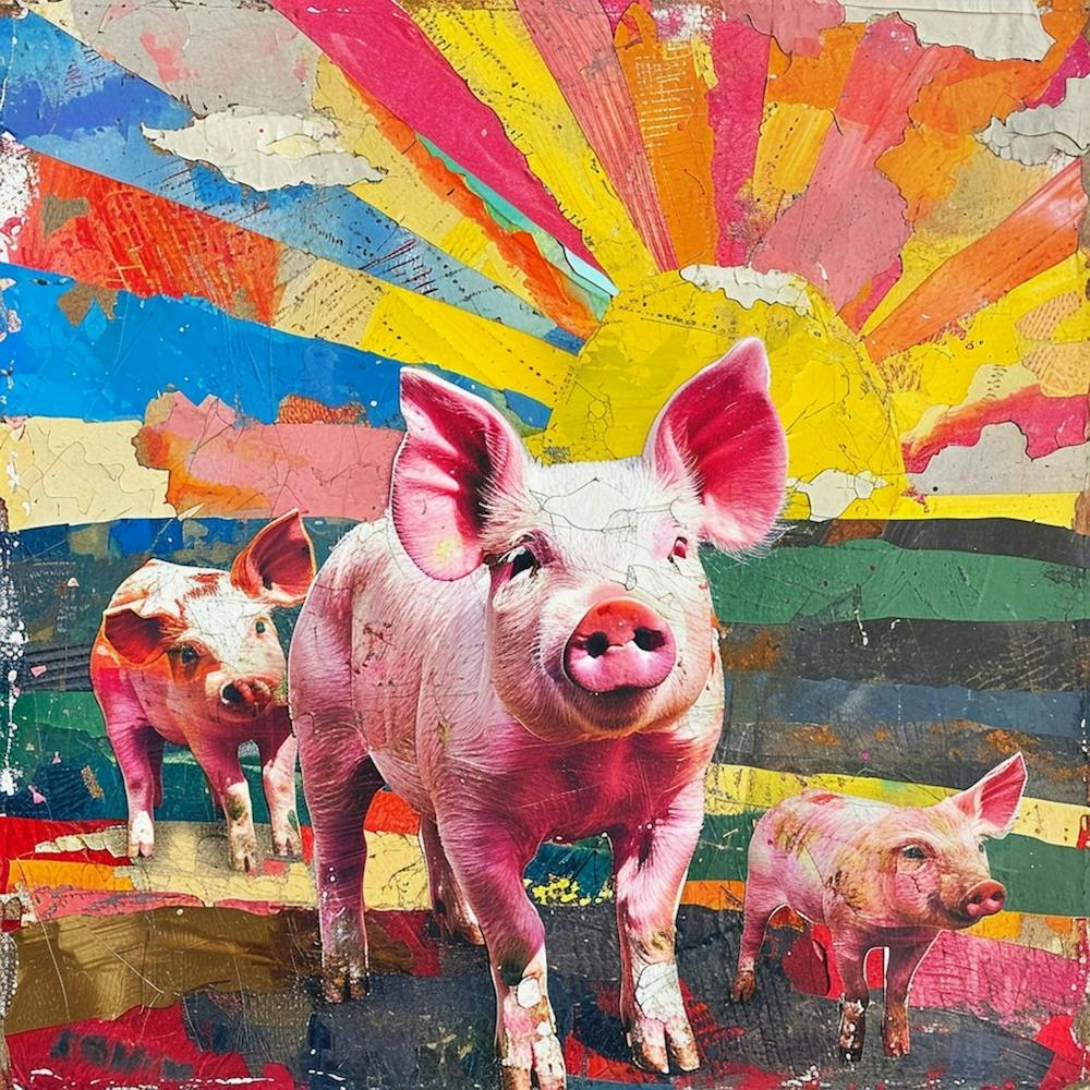 Rainbow Patchwork Pig Collage 1 Art Print by Bubblegum Kitsch – Fy!