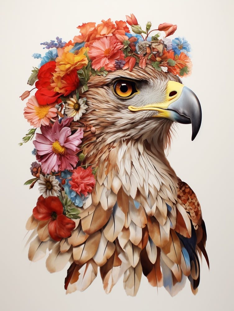 Bird With A Flower Crown Red Tailed Hawk 3 Art Print by Feathered Muse ...