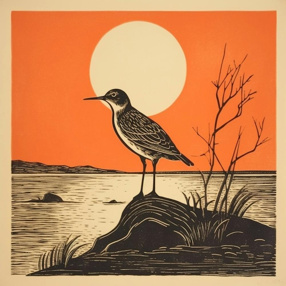 Retro Bird Lithograph Dunlin 3 Art Print by Feathered Muse – Fy!