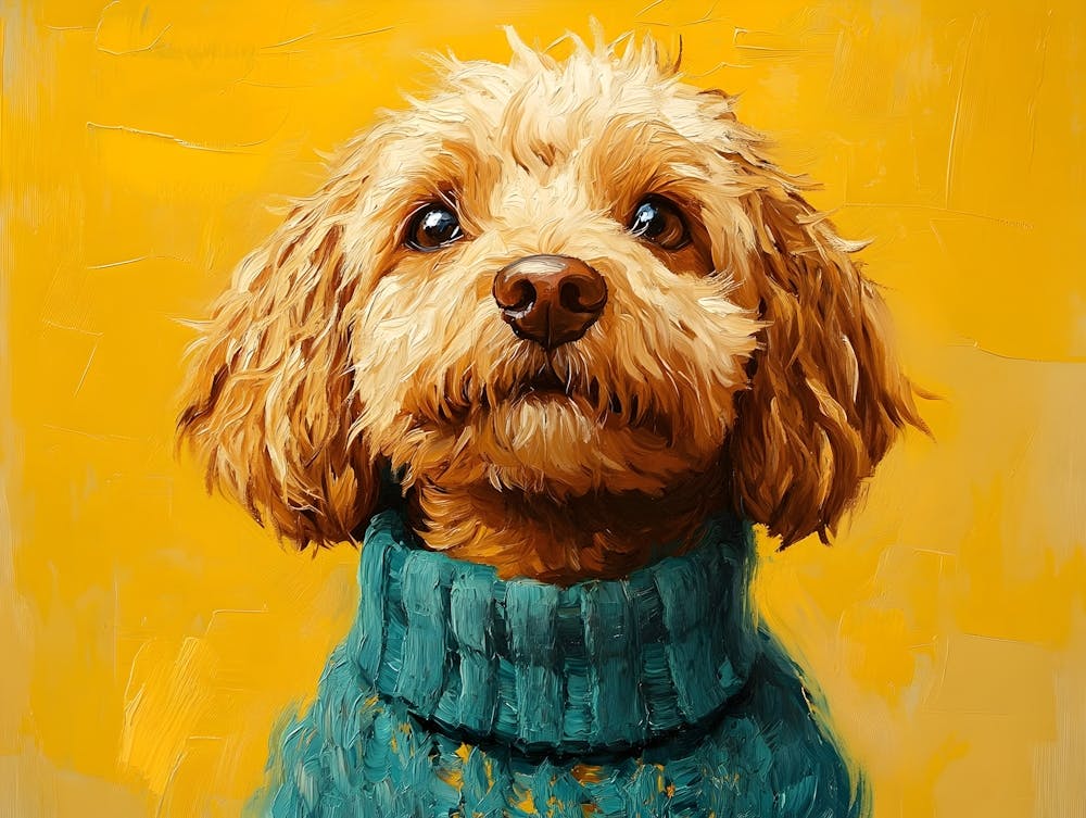 Labradoodle In Blue Sweater Art Print by S.K. Coghlan – Fy!