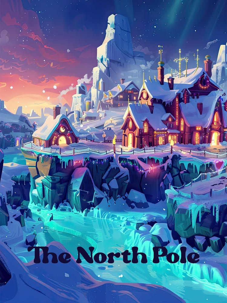The North Pole Winter Wonderland Digital Travel Illustration Art Print ...