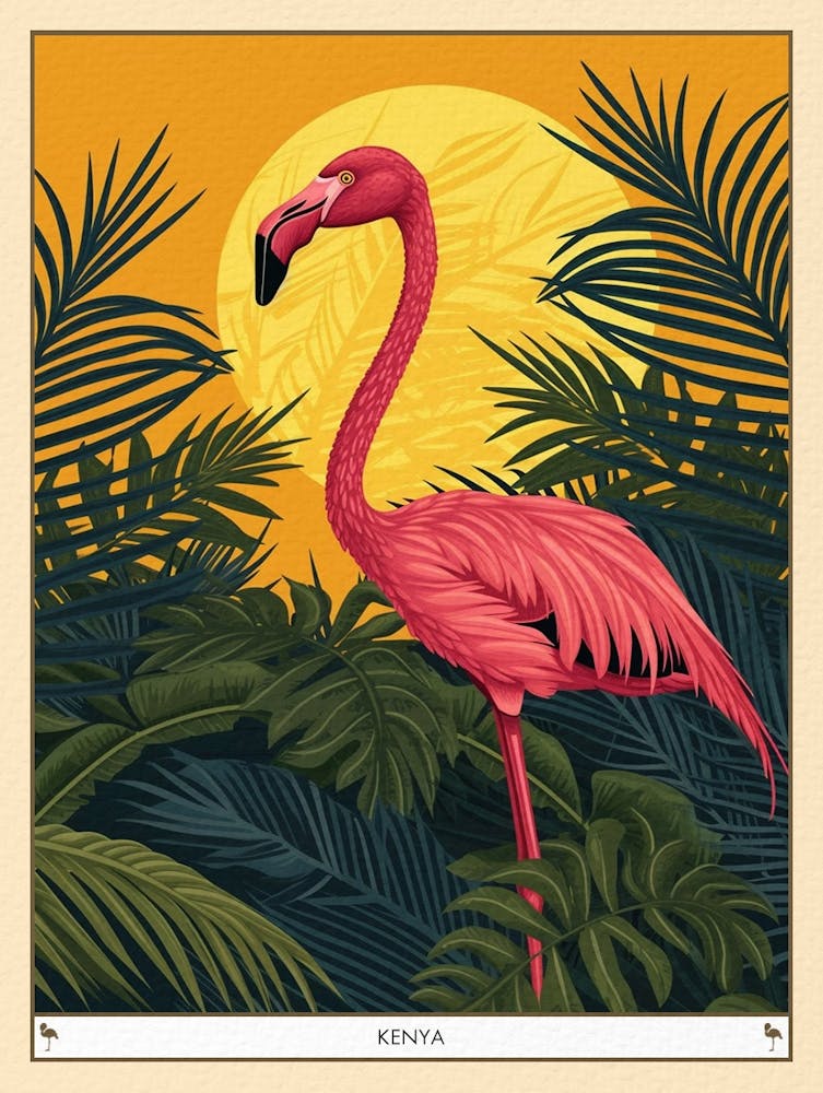 Greater Flamingo Kenya Tropical Illustration 1 Poster Art Print by ...