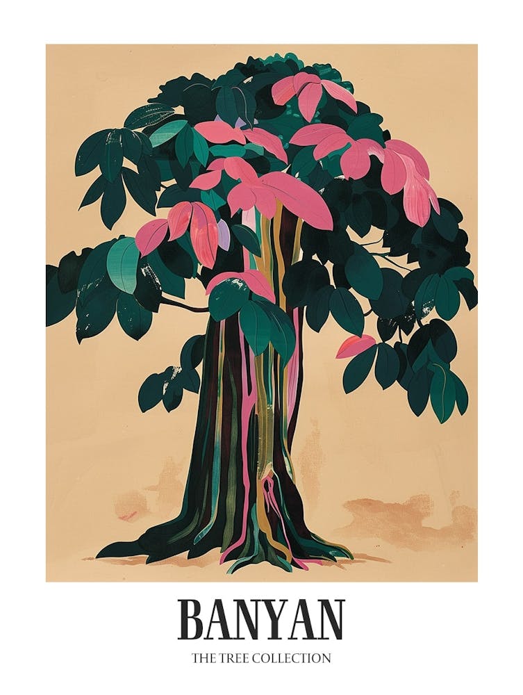Banyan Tree Colourful Illustration 3 Poster Art Print by Bough And ...