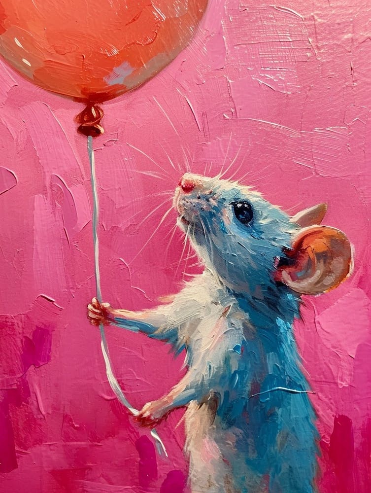 Cute Rat 3 With Balloon Art Print by Scribble Studio – Fy!