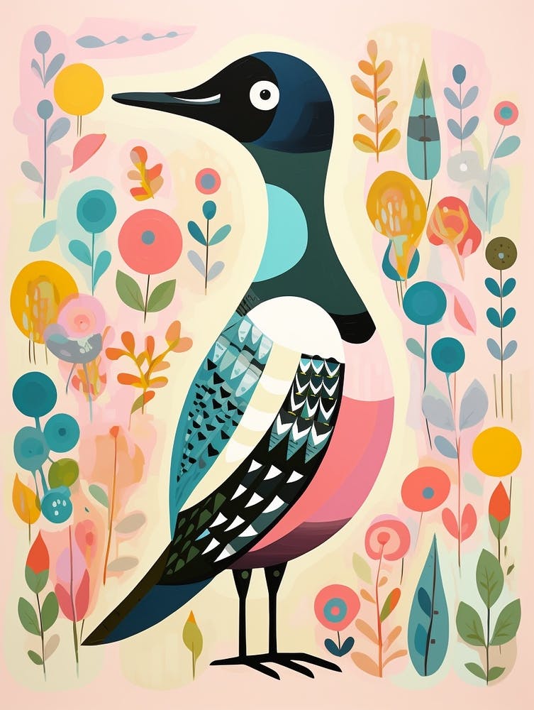 Pink Scandi Loon 2 Art Print by Feathered Muse – Fy!