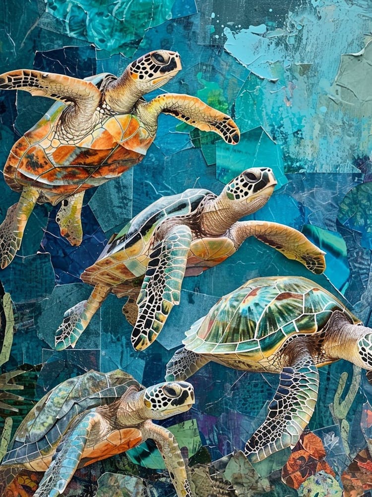 Kitsch Sea Turtle Collage 3 Art Print by Bubblegum Kitsch – Fy!