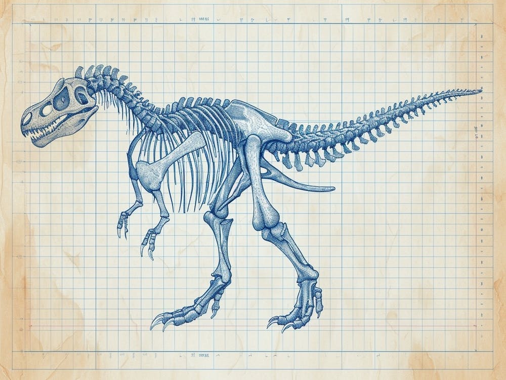 Pachycephalosaurus Skeleton Hand Drawn Blueprint 1 Art Print by Dino ...