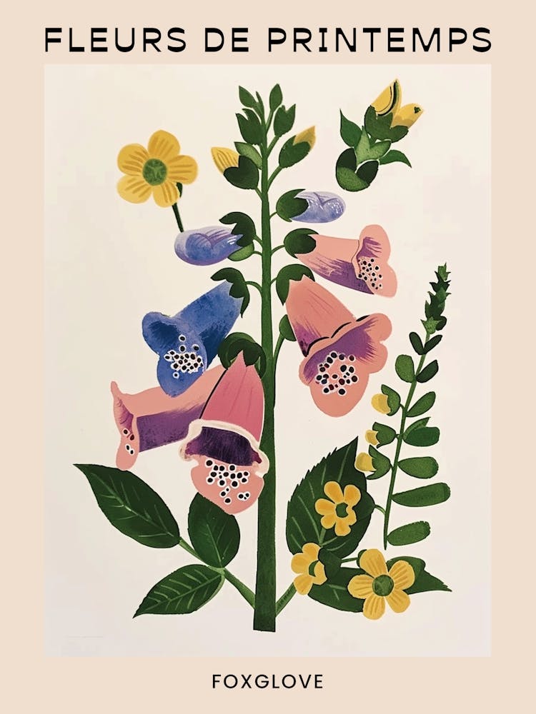 Spring Floral French Poster Foxglove 4 Art Print by Botanic Studio – Fy!