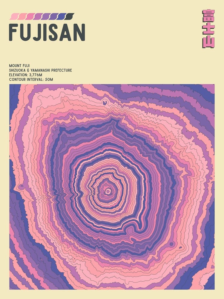 Japan - Mount Fuji - Fujisan - Contour Map Print Art Print by Fy!