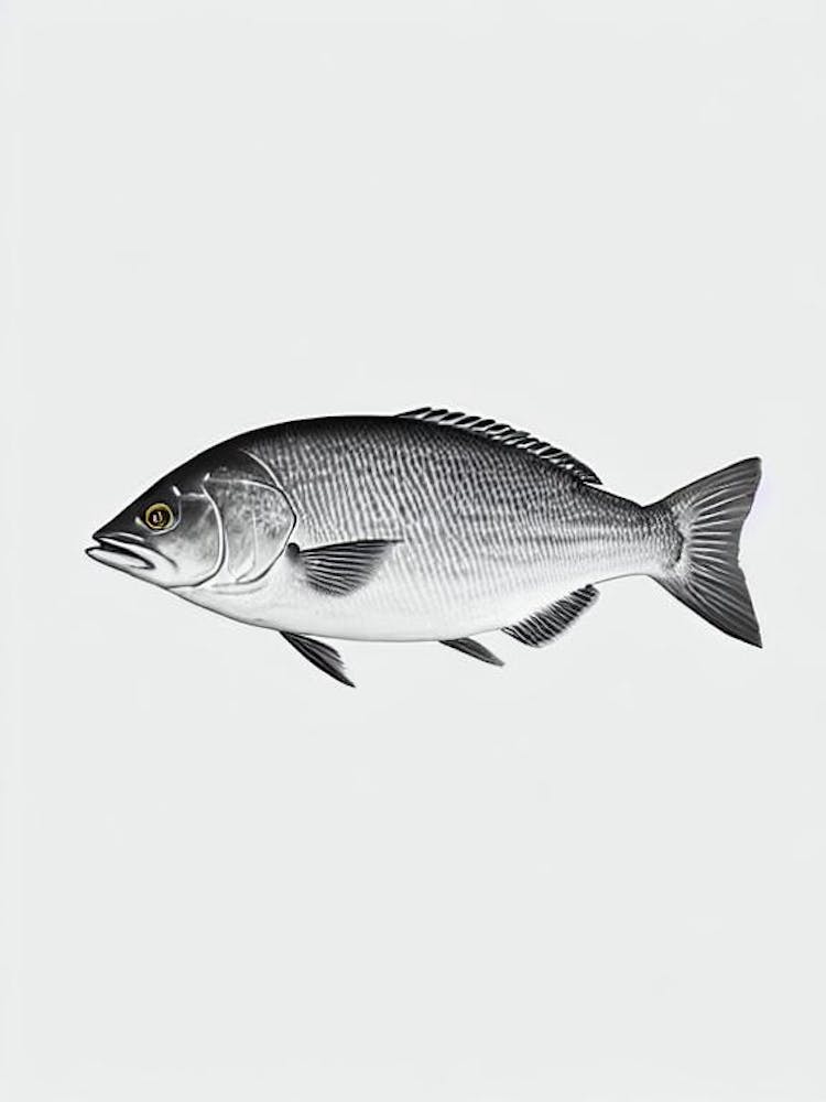 Yellowtail Snapper Black & White Drawing Art Print by Sea Life Prints – Fy!