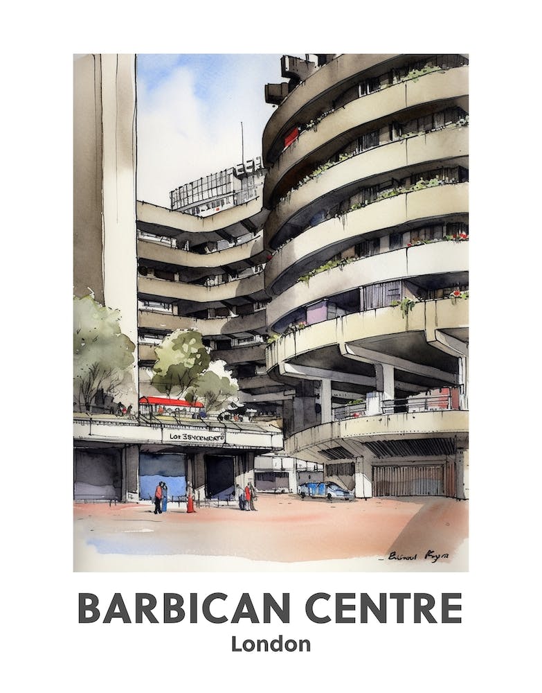 Barbican Centre, London 1 Watercolour Travel Poster Art Print by Fusion ...