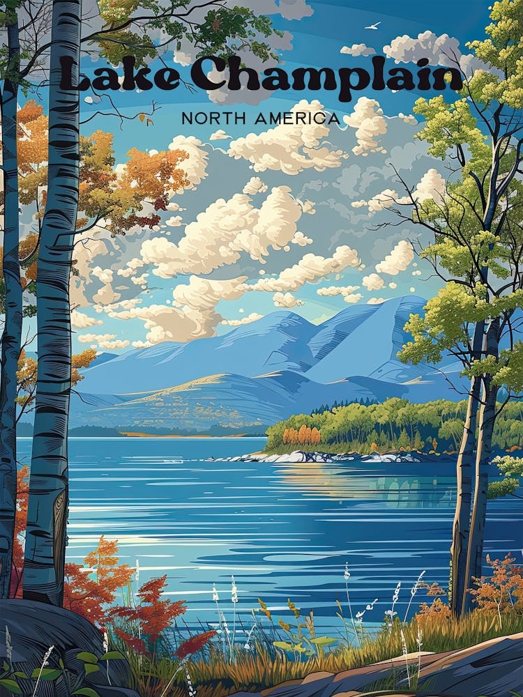 Lake Champlain Champ Travel Art Art Print by Wanderscape Travel Art – Fy!