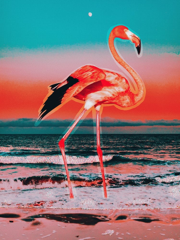 A Collage Flamingo Surrealist Art Print by Collage Art by Hana Brenner ...