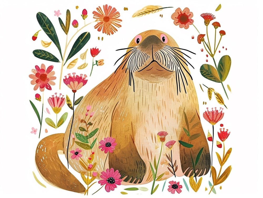 Little Floral Walrus 3 Art Print by Scribble Studio – Fy!