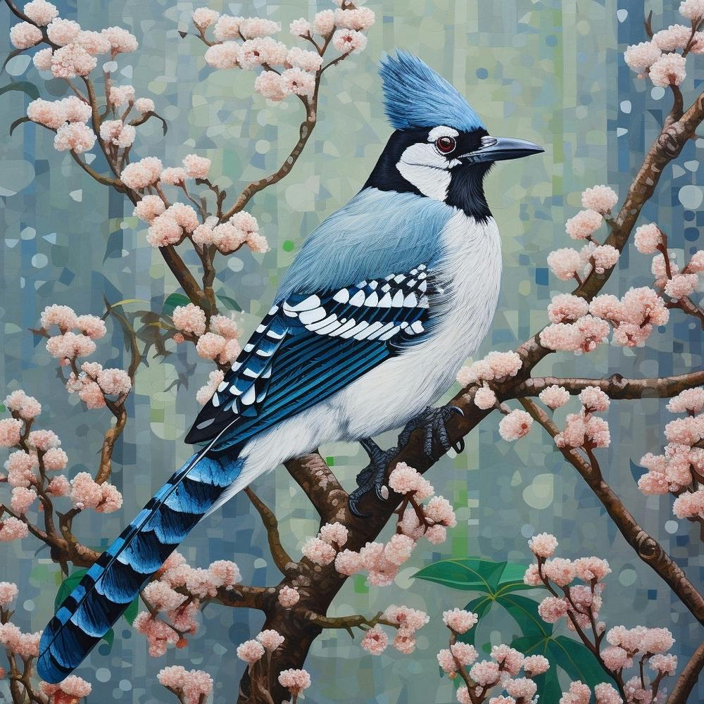 Ohara Koson Inspired Bird Painting Blue Jay 3 Square Art Print by ...